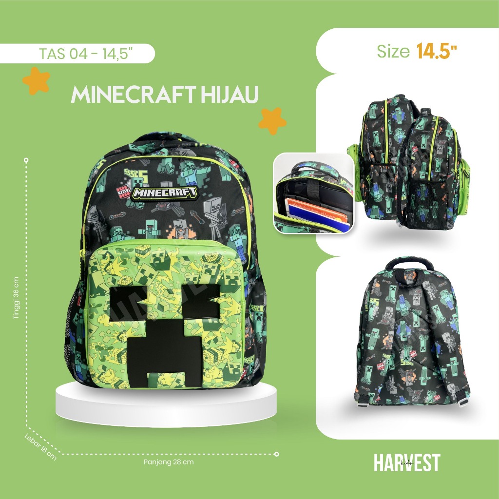 Jual Tas SD KELAS 1-2 / Ransel Minecraft Emboss 6 Dimensi / TAS 04 - 14 ...