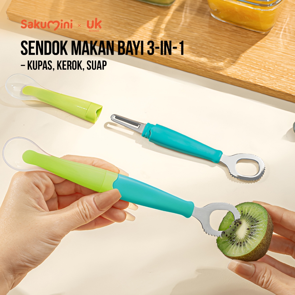 Jual Sakumini 3in1 Sendok Makan Anak Multifungsi Scraper Peeler ...