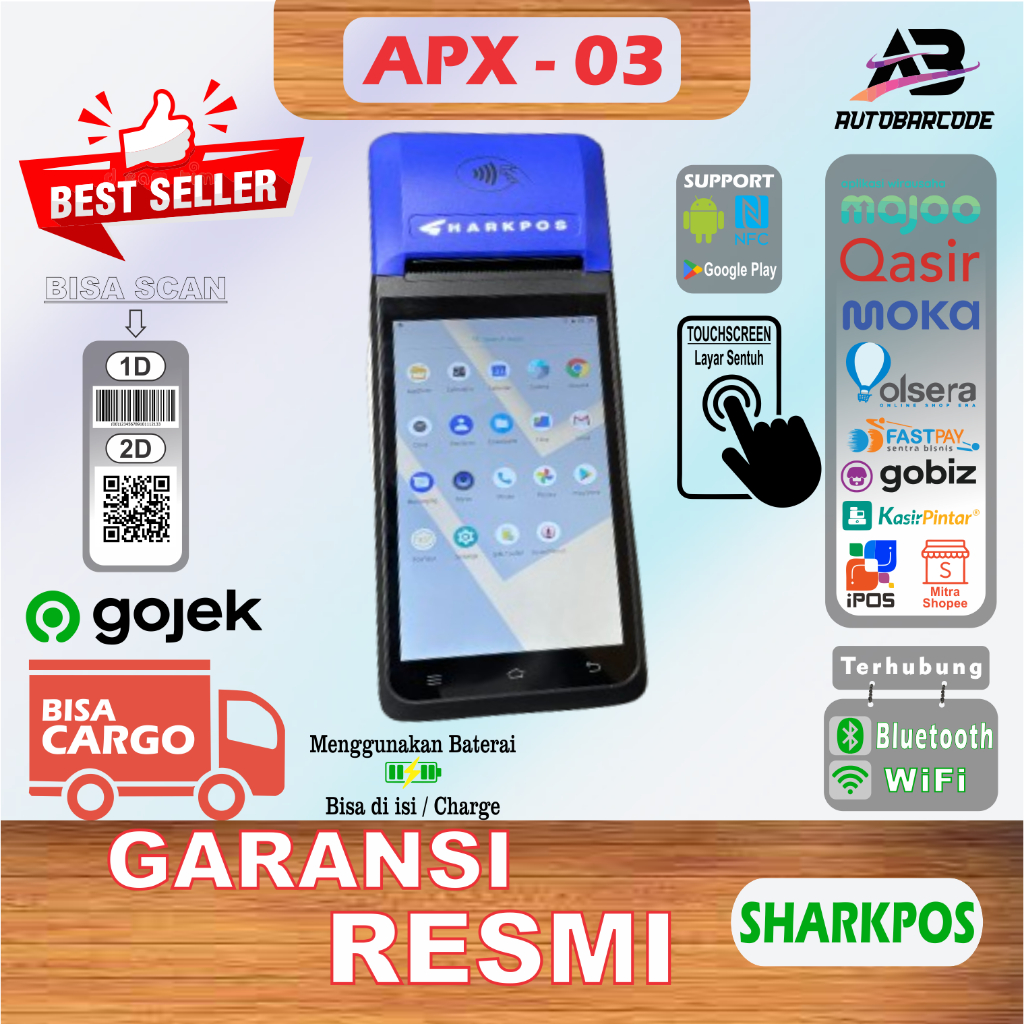 Jual Sharkpos APX-03 Mesin Kasir Android All in One 3/16GB Mokapos NFC ...