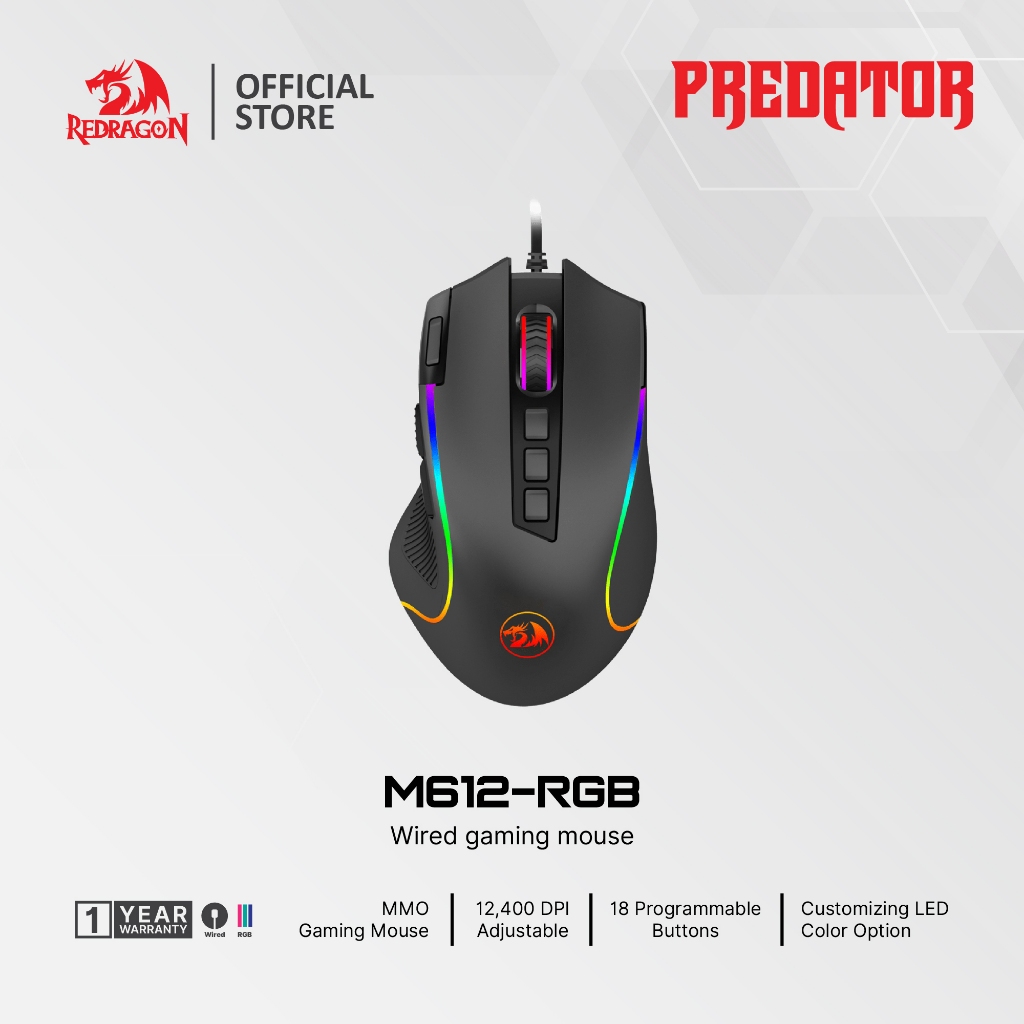 Jual Redragon PREDATOR M612 RGB Wired gaming mouse 5 adjustable DPI levels (500/1000/2000/3000 ...