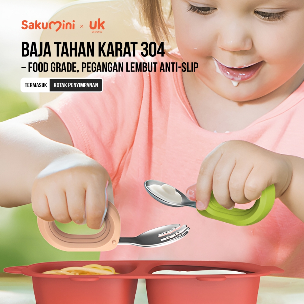Jual Sakumini Colorful Set Sendok Garpu Training Anak Bayi Gagang ...