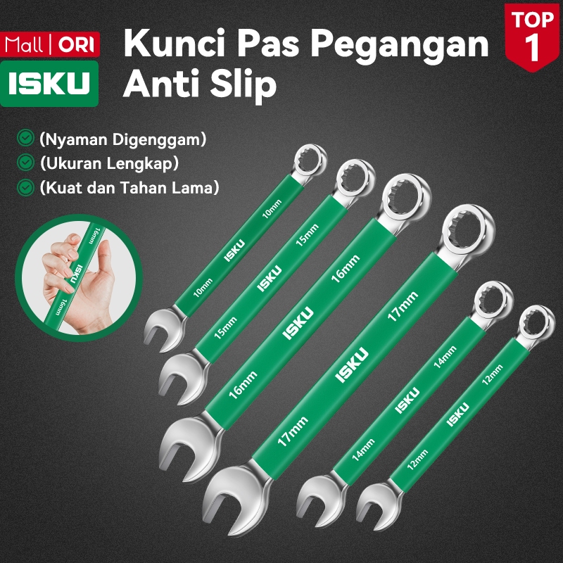 Jual ISKU Kunci Ring Pas Set Gagang Karet 8-24mm Anti Slip Combination ...