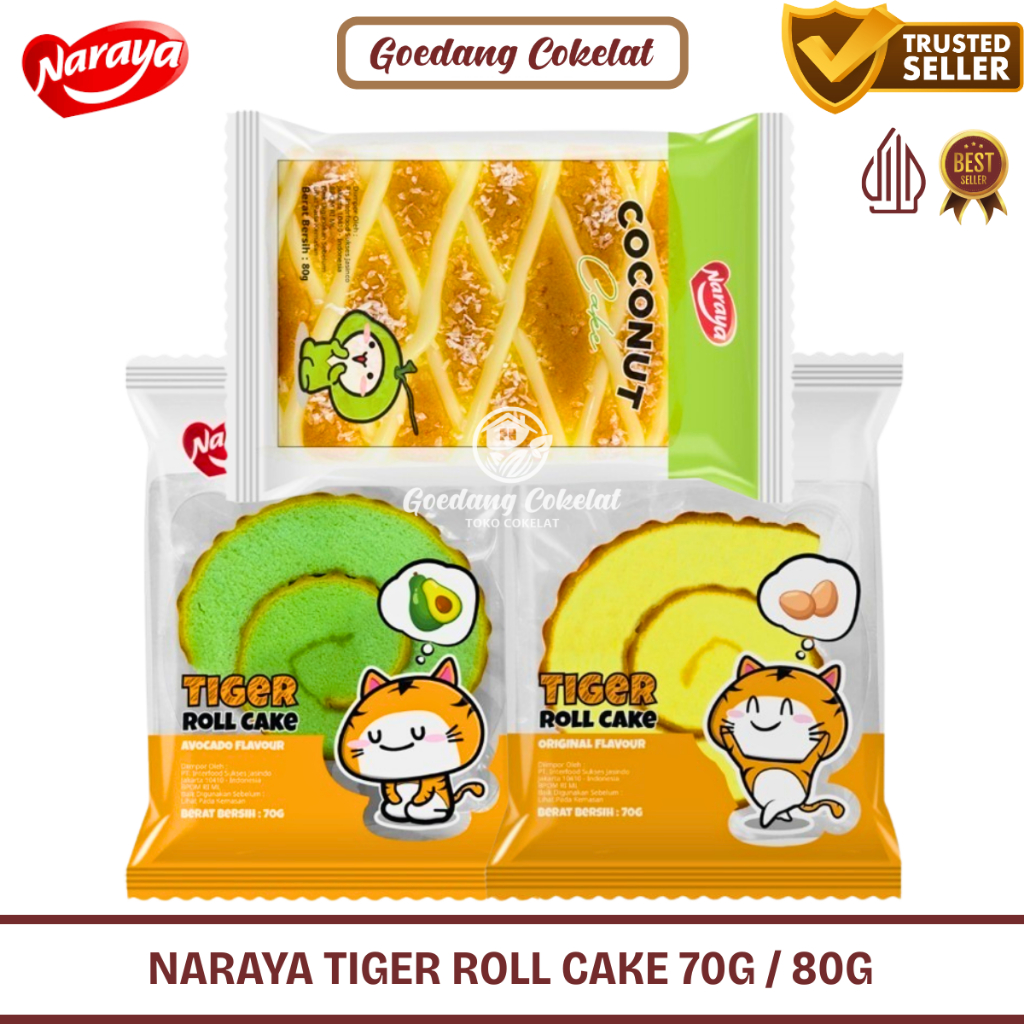 Jual Naraya Tiger Roll Cake Coconut Avocado Original Bolu Gulung 80g ...