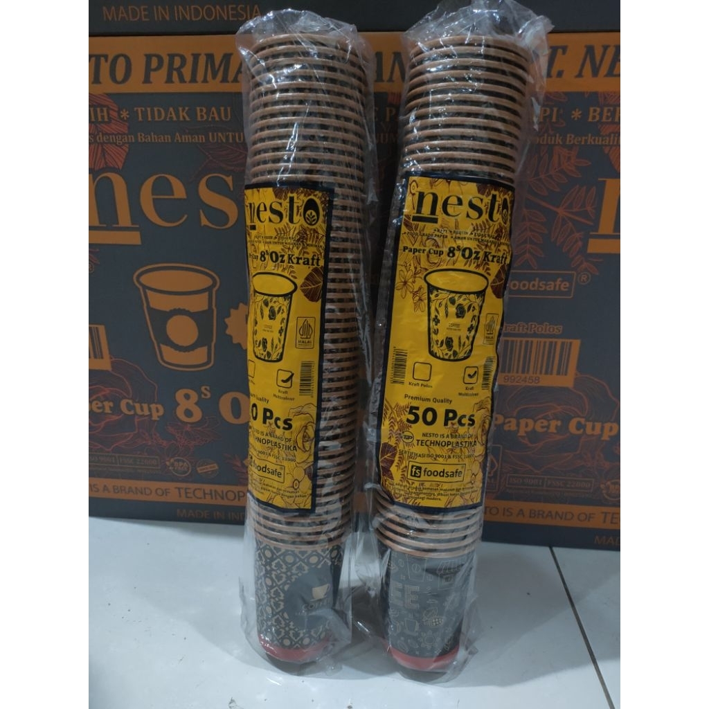 Jual Gelas Paper Cup 8oz Motif Nesto (Isi 50pcs) Tanpa Tutup / Cangkir Kertas Kopi Motif 8 oz ...