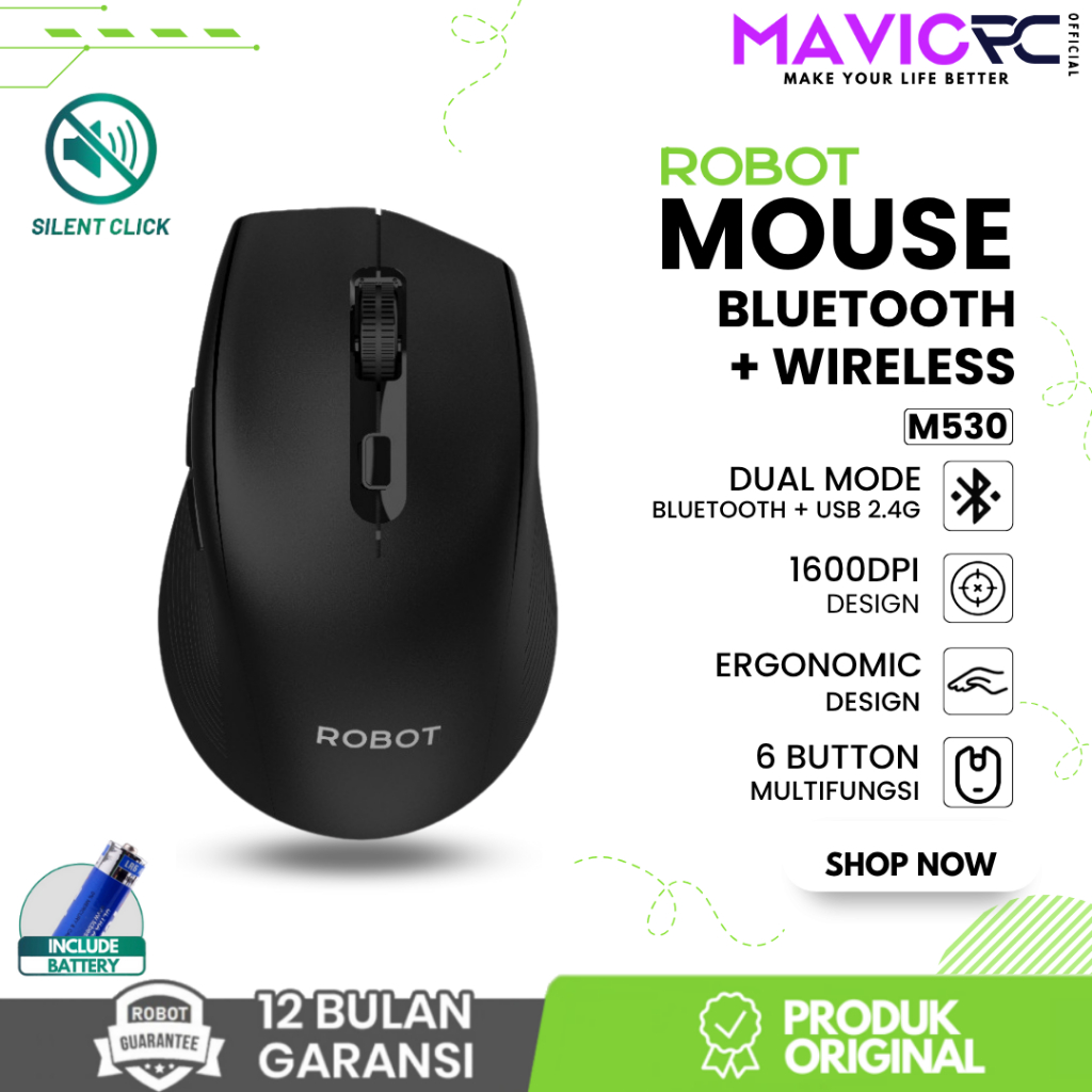 Jual ROBOT M530 Mouse Dual Mode Wireless & Bluetooth Silent Click ...