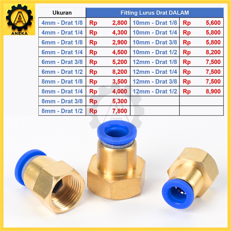 Jual Fitting Lurus Pneumatic Kuningan Slip Lock Drat Dalam / Female ...