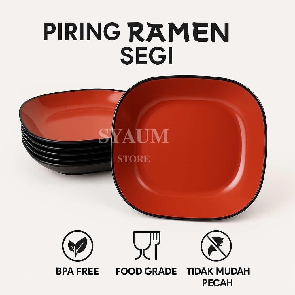 Jual Piring Ramen Segi 12 pcs, Piring Ramen Warna Merah Hitam | Shopee ...