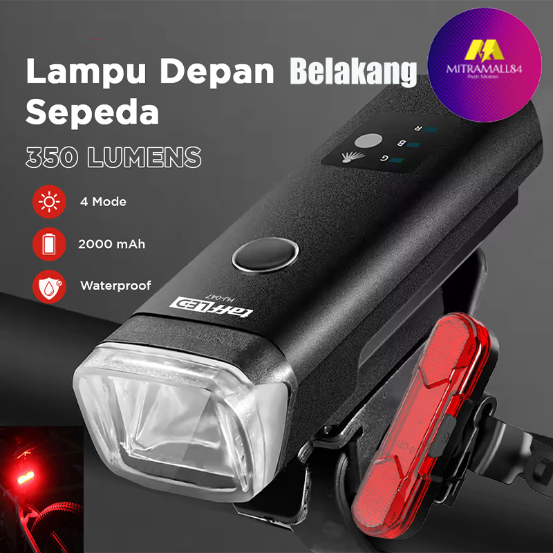 Jual Lampu Sepeda LED Depan Belakang USB Rechargeable XPG 350 Lumens ...