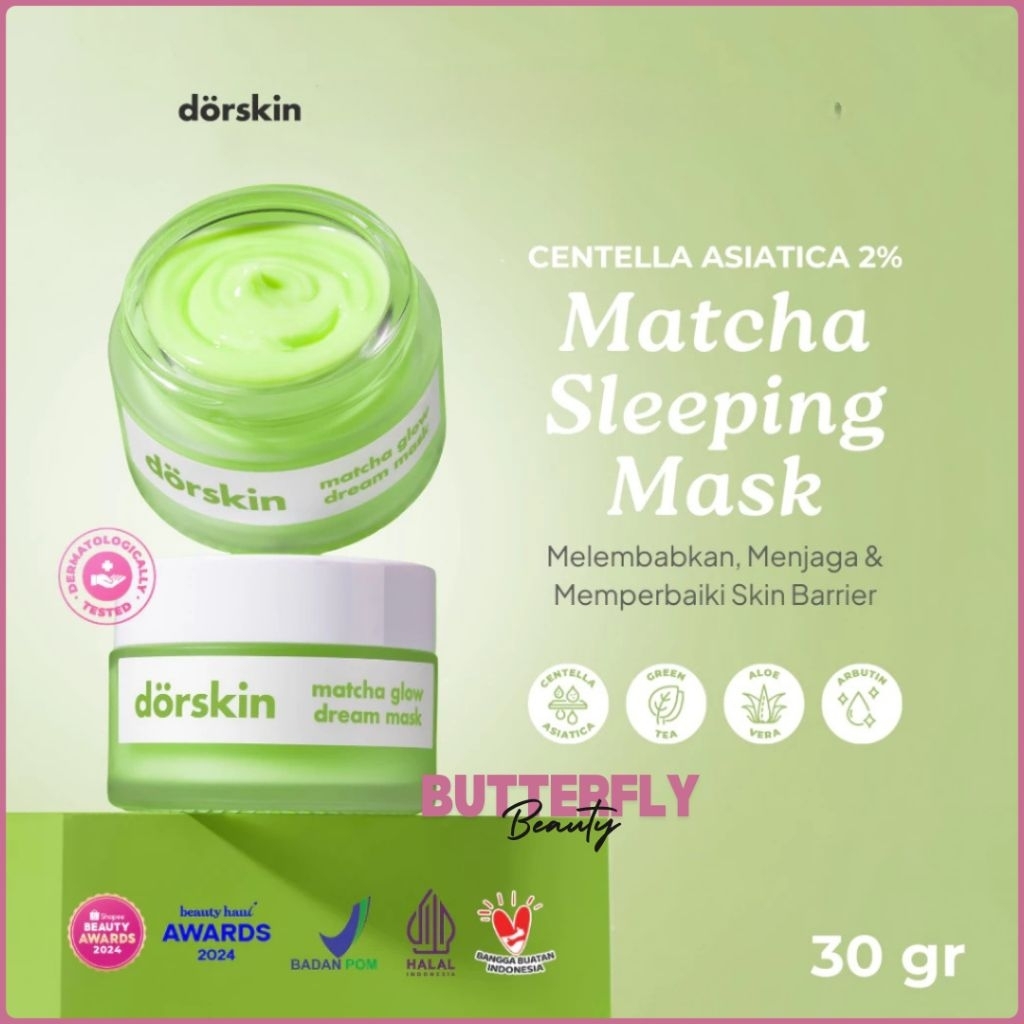 Jual DORSKIN Matcha Glow Dream Mask Brightening Masker 30 gr // Matcha ...