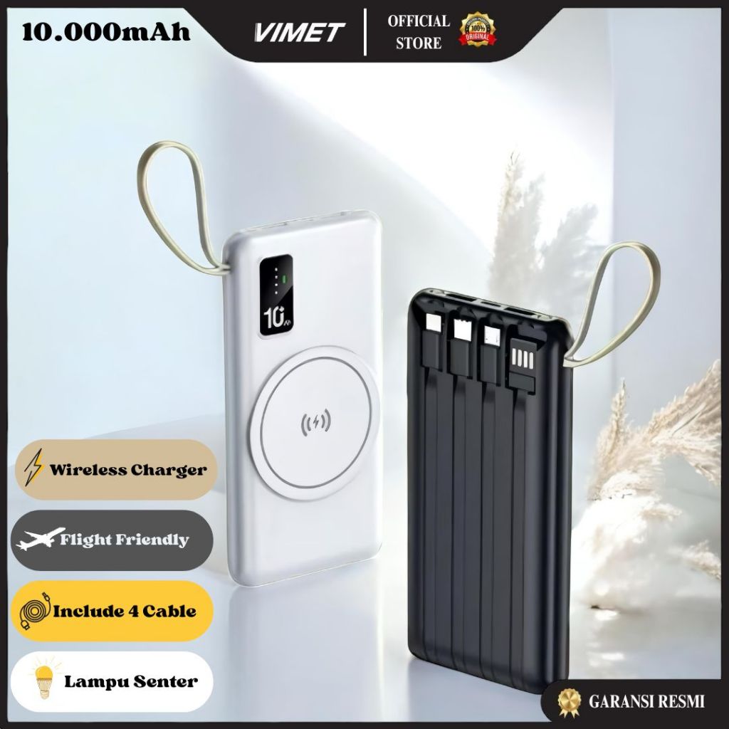 Jual VIMET V16 Powerbank Vimet Wireless 10000mAh Build in 4 Cable ...