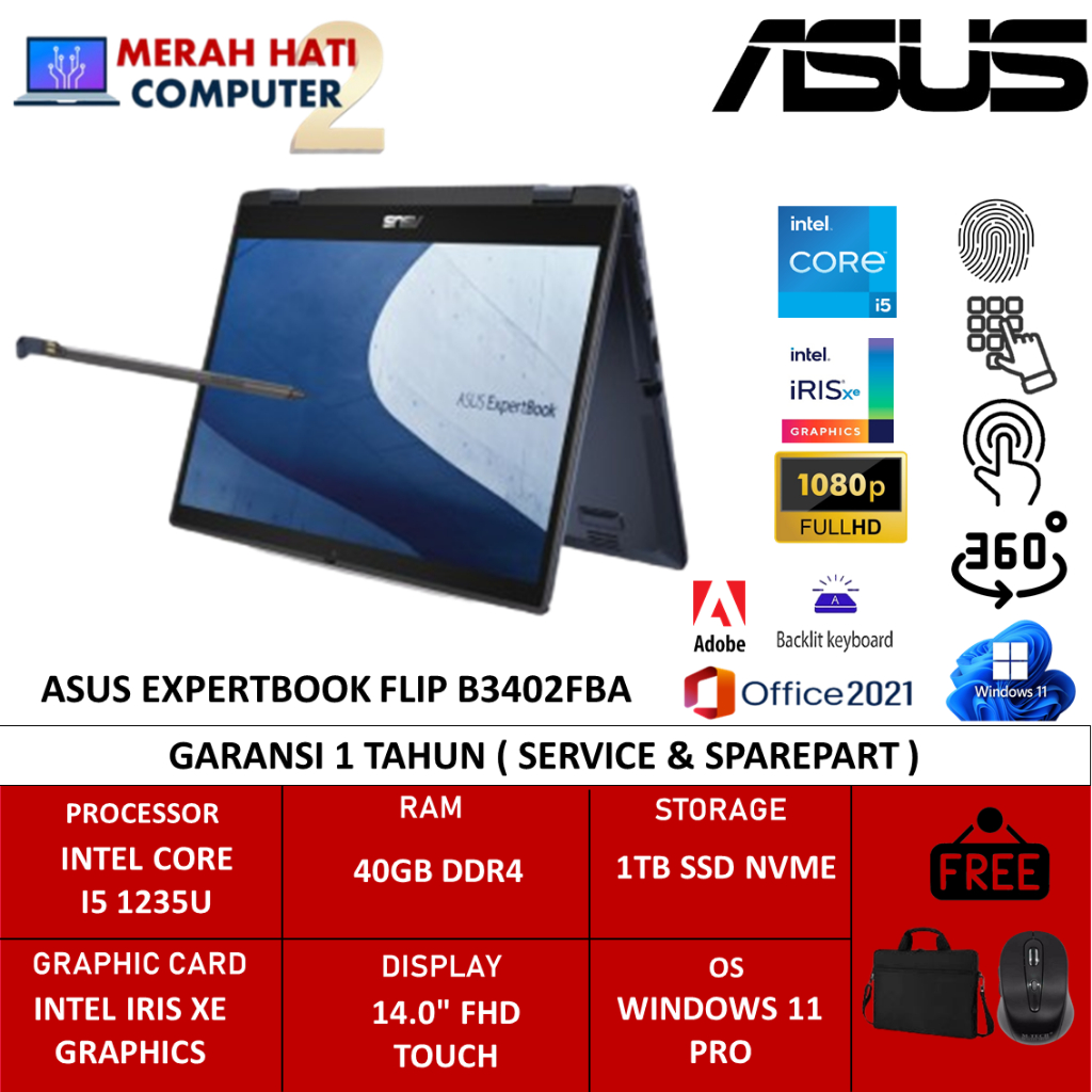 Jual Laptop Asus Expertbook Flip B3402FBA Intel Core I5 1235U 40GB 1TB ...