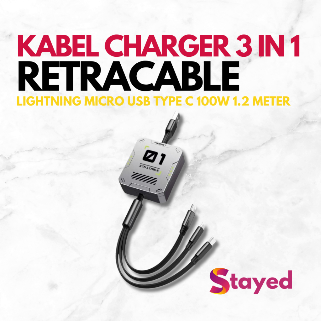 Jual TD Kabel Charger 3in1 Retractable Lightning Micro USB Type C 100W ...