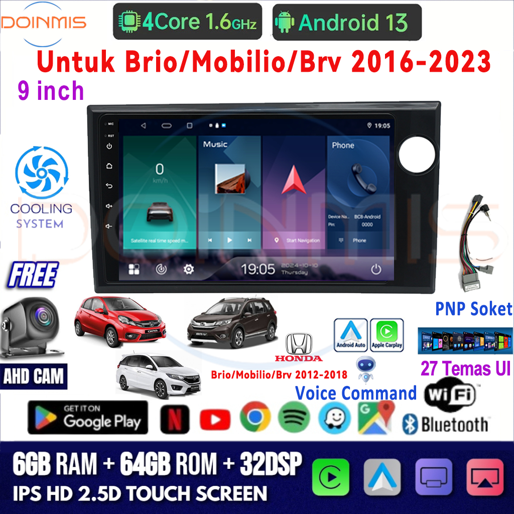 Jual LALAHOO Untuk Brio/Mobilio/Brv 2016-2023| 6G+64G Android 13 Head Unit Termasuk Frame/PNP ...