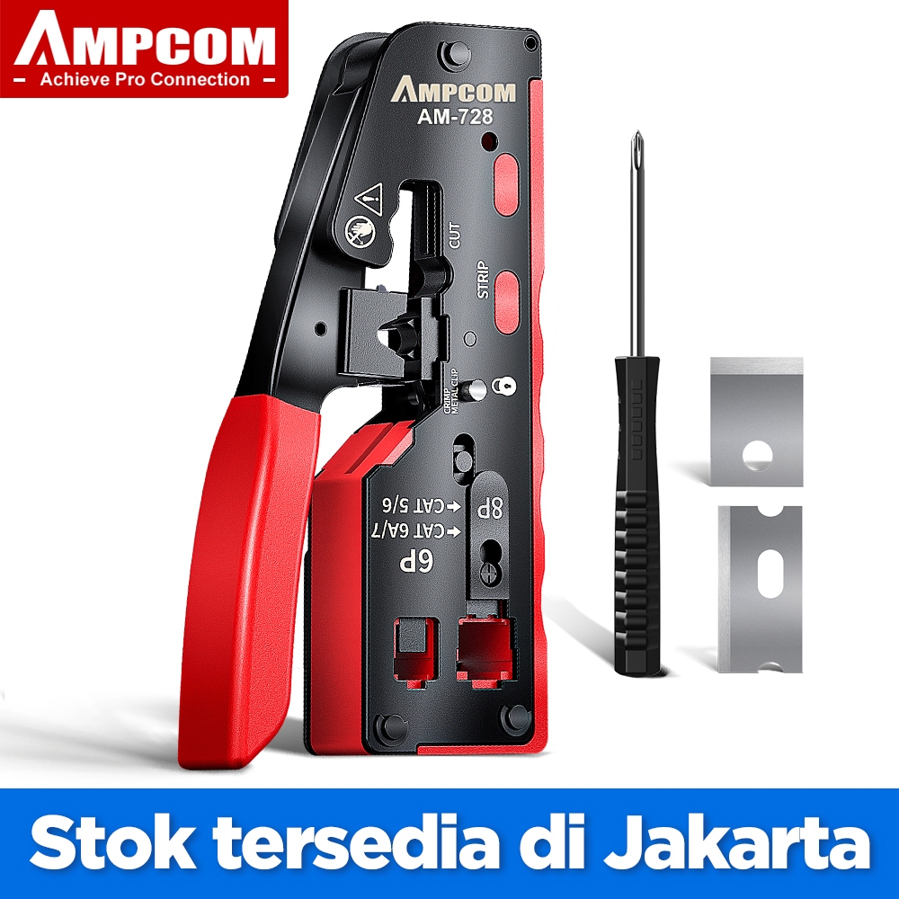 Jual AMPCOM Alat Crimping Jaringan Cat 7 CRIMP/CUT/TRIM/STRIP 4-IN-1 ...