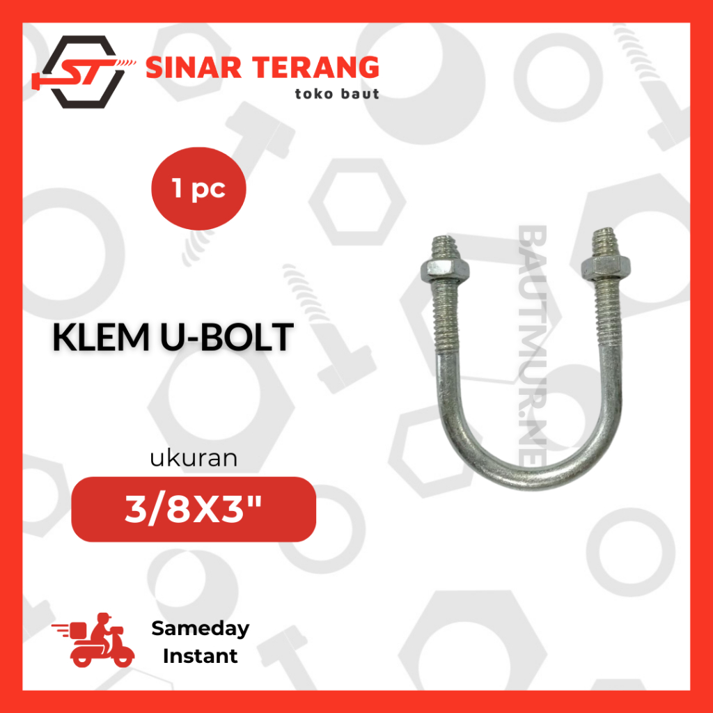 Jual Ubolt U Bolt 3/8 x 3" inch Galvanis Putih - Klem pipa 3" - Klem ...