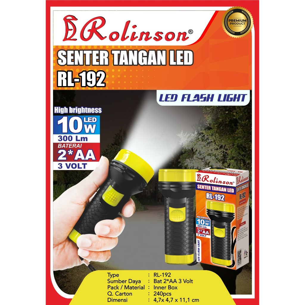 Jual E-Rolinson Senter Tangan LED High Brightness Cahaya Putih / Senter ...