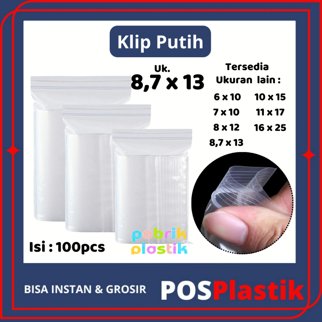 Jual [Klip Putih] 8,7 X 13 Plastik Ziplock Zipper Tebal 100lbr - Untuk ...