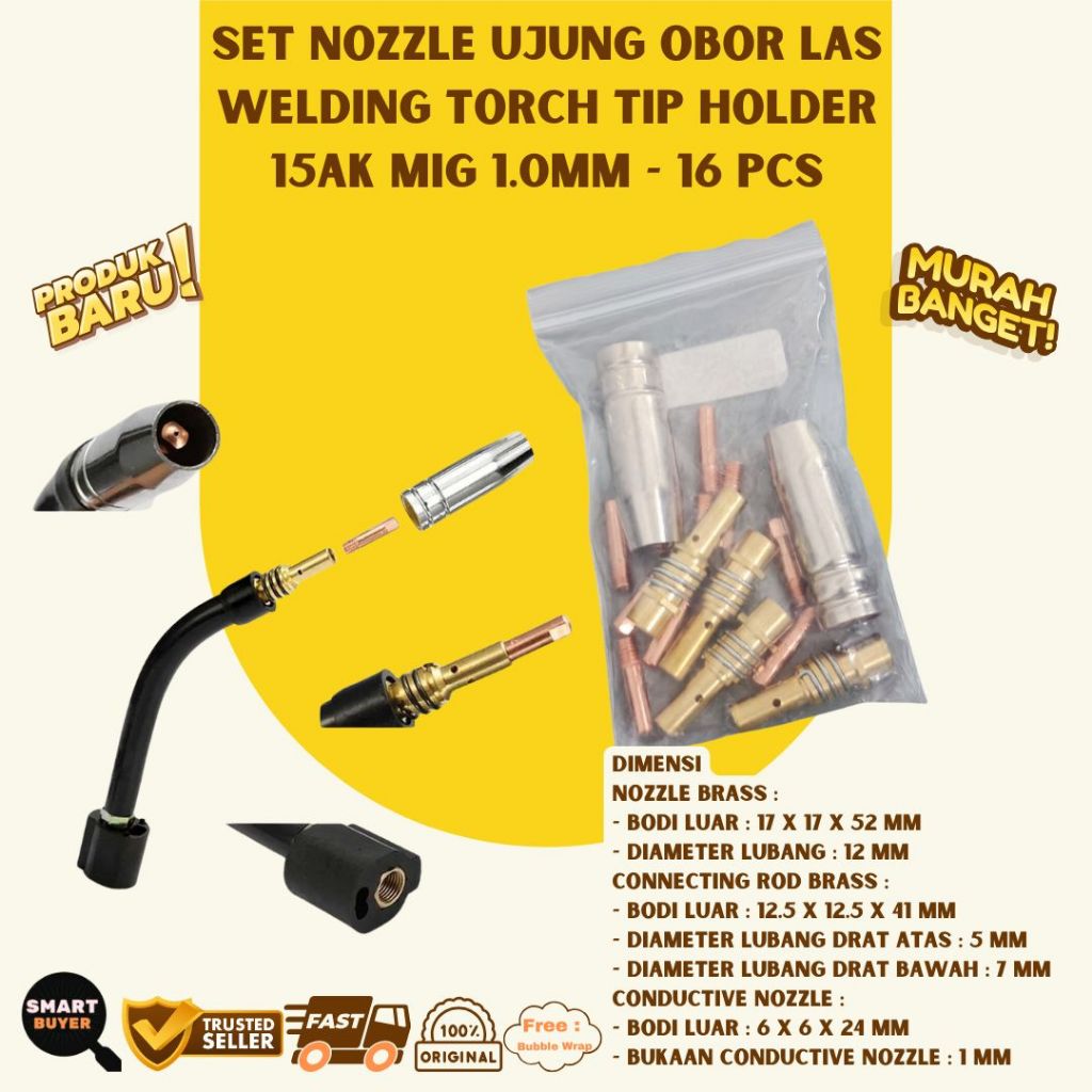 Jual Nozzle Obor Las Welding Torch Tip Holder 15AK MIG 1.0mm 16 pcs ...