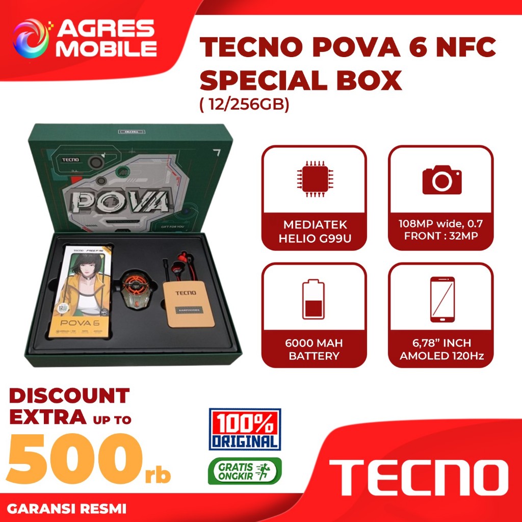 Jual TECNO POVA 6 NFC SPECIAL BOX 8+8GB/256GB, AMOLED 6,78” FHD+ 120Hz ...