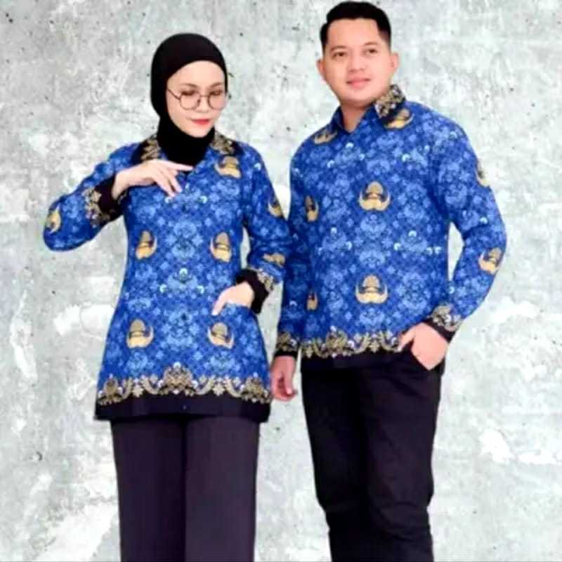 Jual batik korpri kerah hitam terbaru full furing katun halus lengan dan kerah hitam tumpal ...