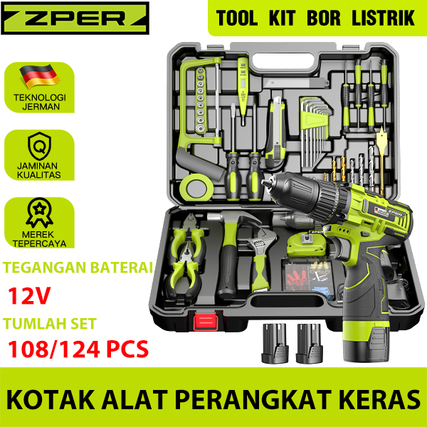 Jual ZPER Satu Set Alat Perkakas Tool Box Besar Mesin Bor Baterai ...