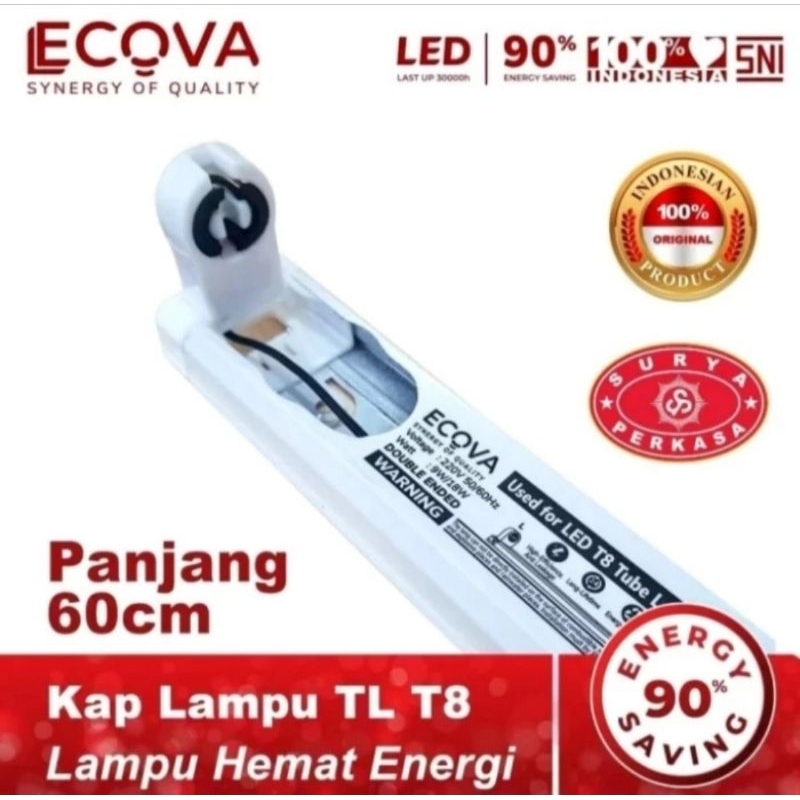 Jual Kap Rumah Lampu LED Tube TL T8 ECOVA 60cm/120cm (9W/18W) | Shopee Indonesia