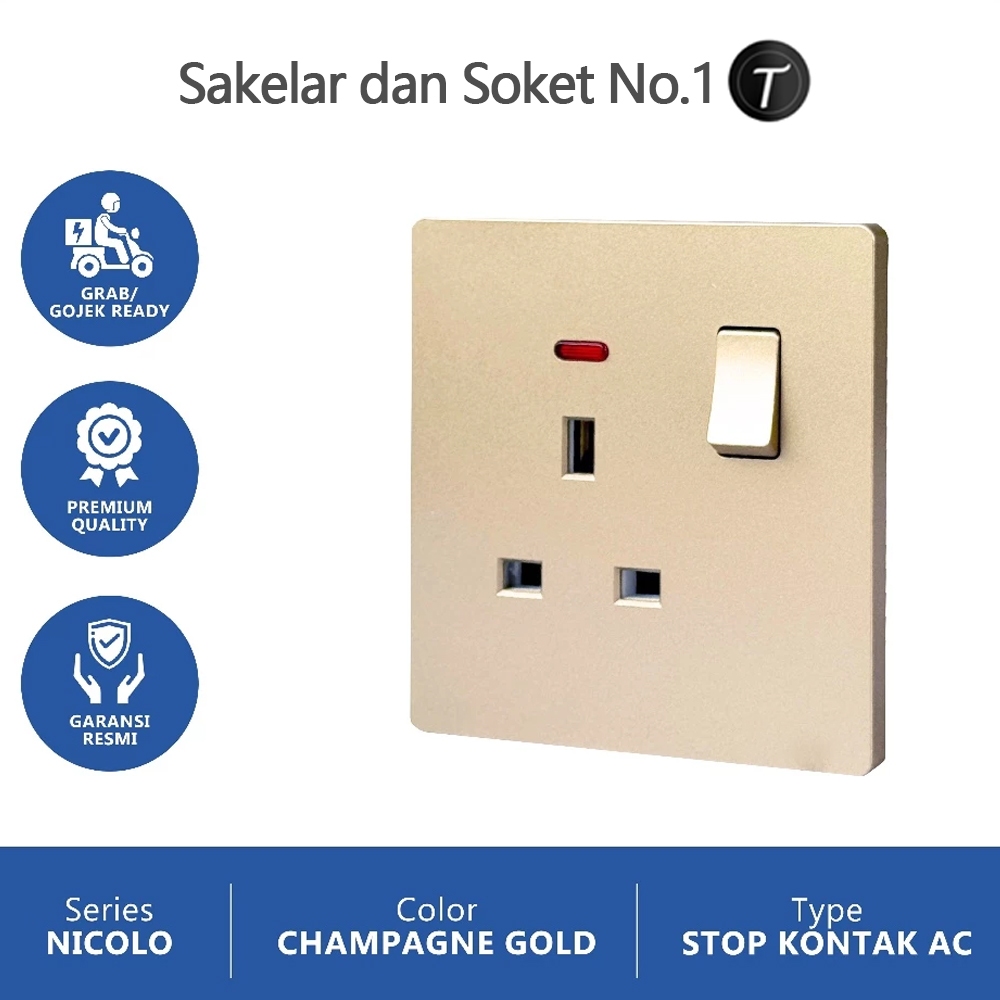 Jual Stop Kontak AC Socket AC + Switch 3 Kaki Style Gold Emas Polos ...