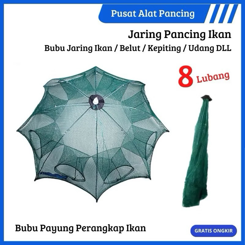 Jual Pi Jaring Bubu payung 8 Lubang Portabel Lipat Jaring Heksagonal Jaring Ikan Casting Lobster ...