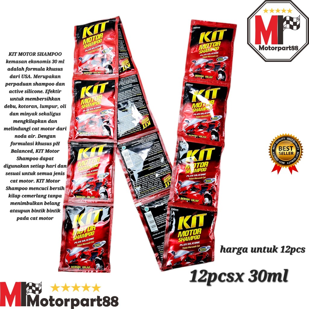 Jual 1 renceng (12pcsx30ml) KIT MOTOR SHAMPOO PLUS SILICONE (merah ...