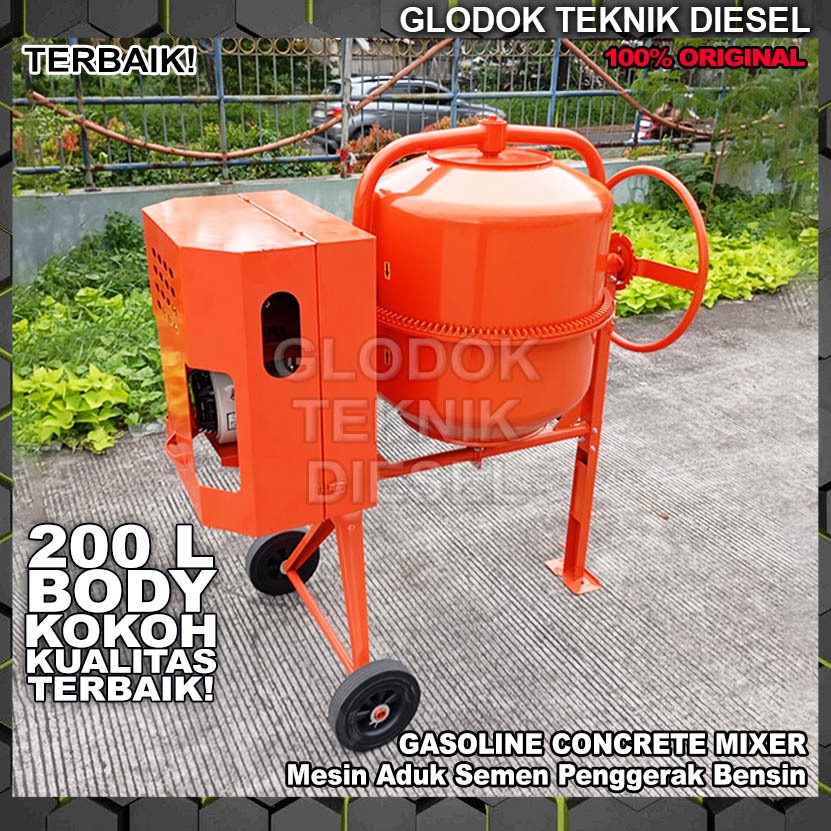 Jual Mesin Molen Aduk Semen Cor Beton Penggerak Bensin 200 Liter Gasoline Engine Concrete Mixer ...