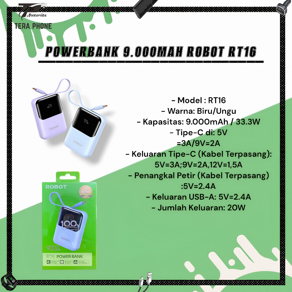 Jual POWERBANK Quick Charge 20W Max LED 9.000mAh ROBOT RT16 | Shopee ...
