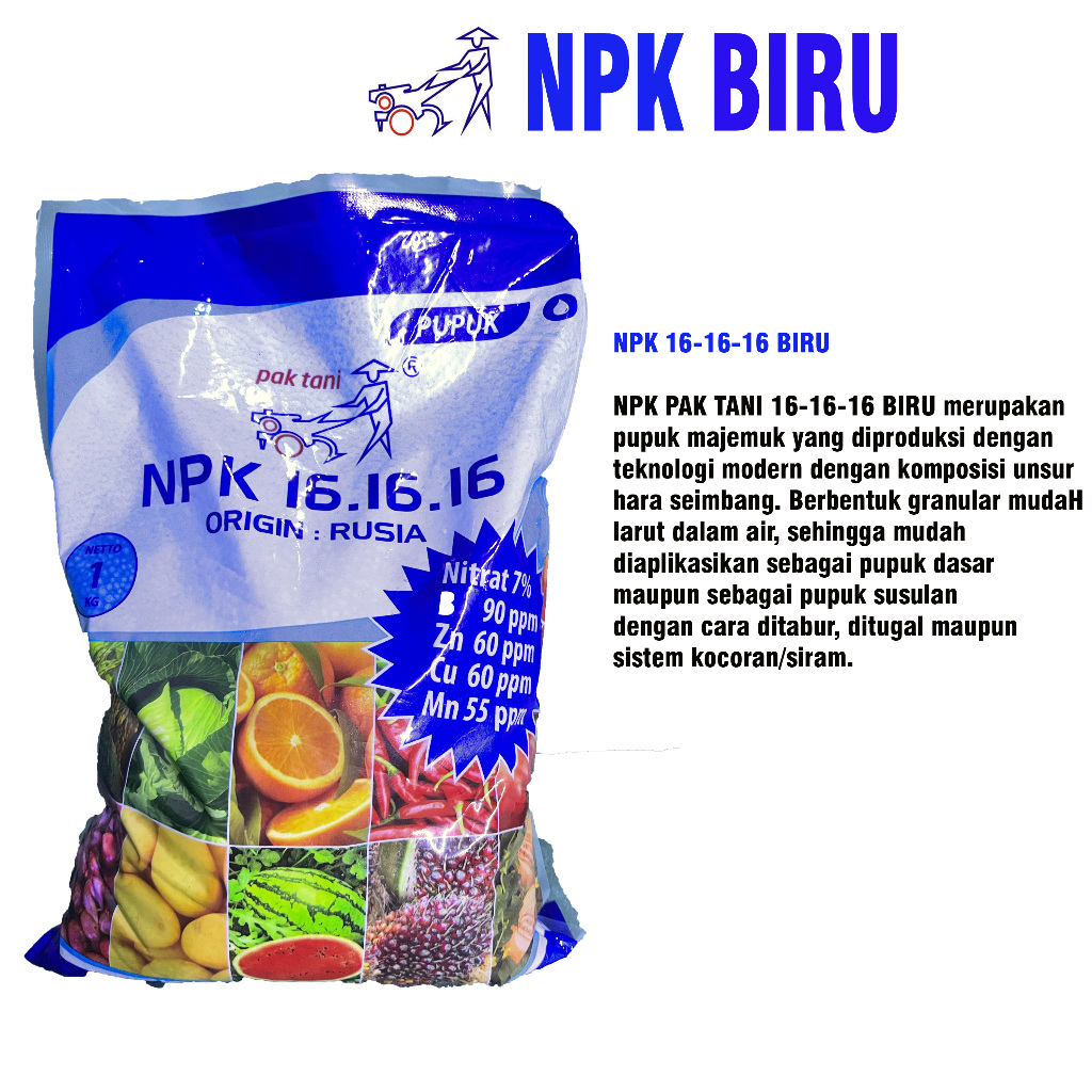 Jual PUPUK PAK TANI NPK 16 16 16 BIRU ORIGIN RUSIA KEMASAN PABRIK 1 KG ...