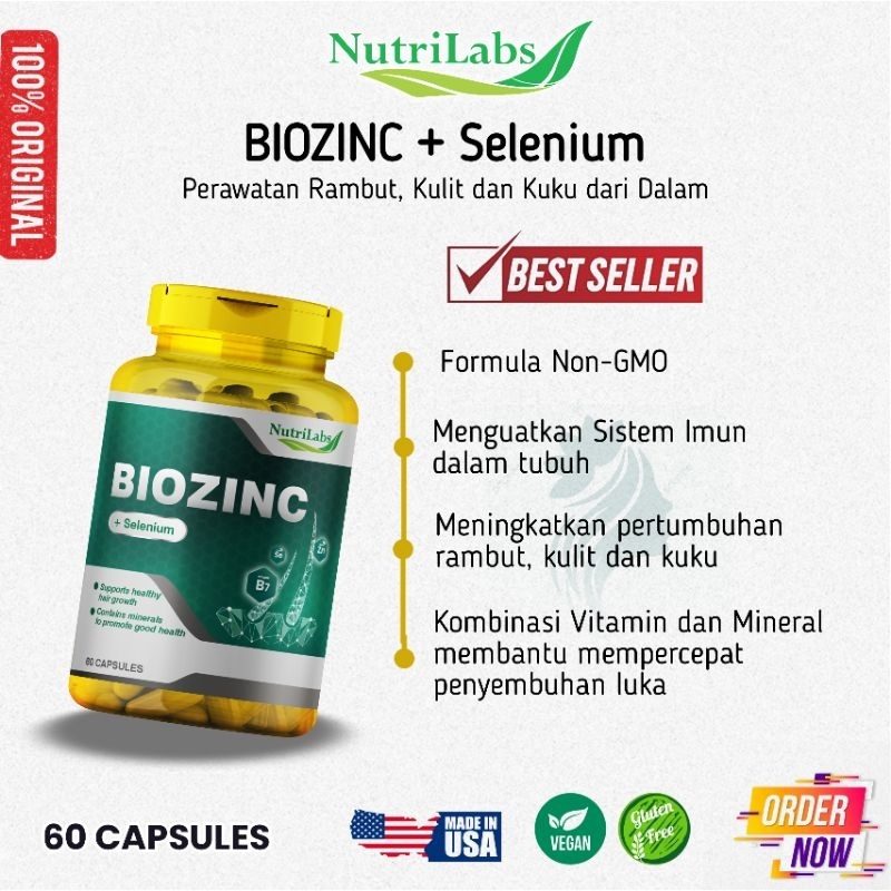 Jual Nutrilabs BIOZINC Biotin Zinc Selenium 10000mcg Original USA | Shopee Indonesia