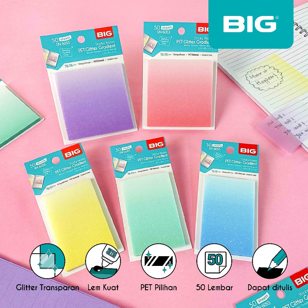 Jual BIG Sticky Notes PET Warna Warni Glitter Gradasi Ombre Gradient ...