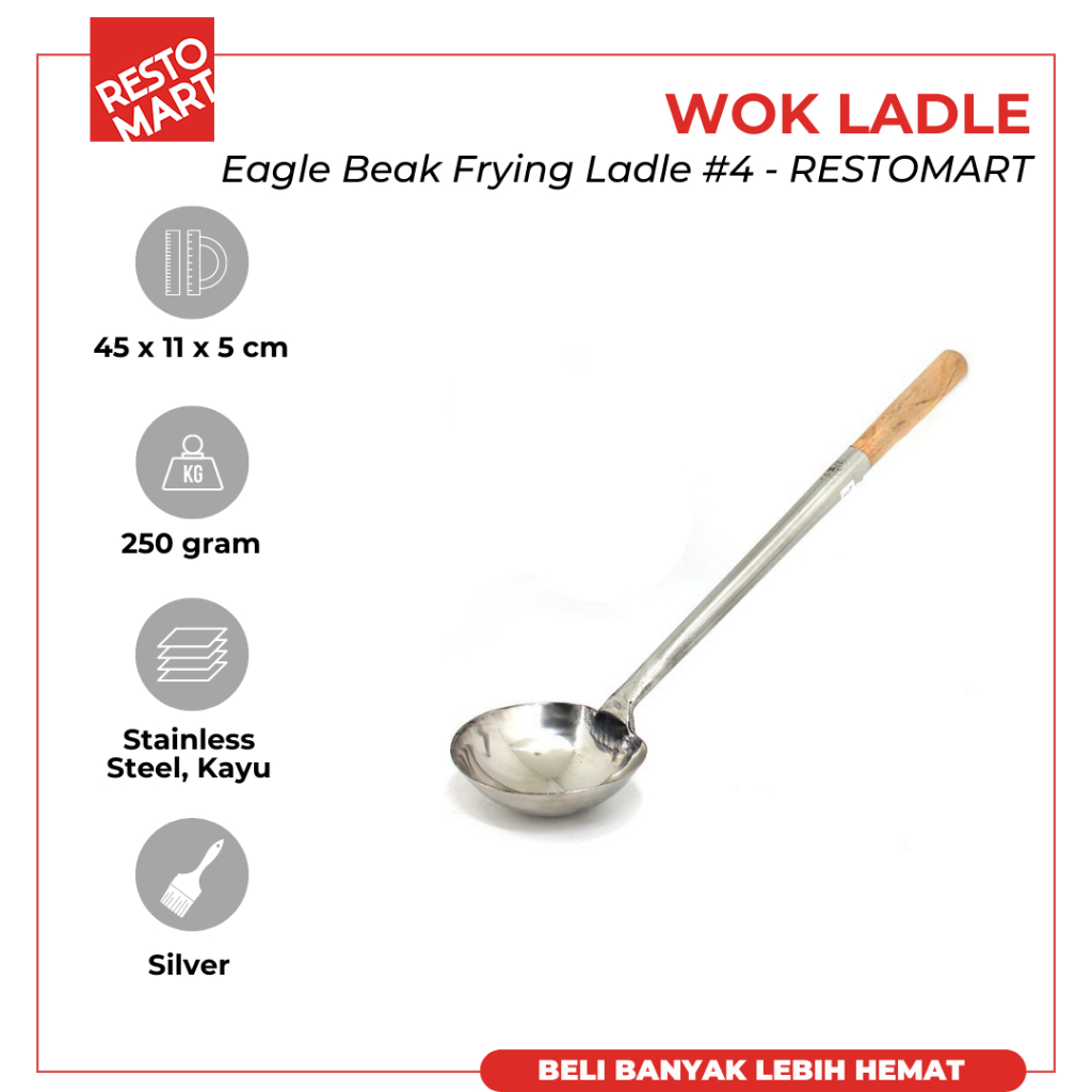 Jual Wok Ladle / Eagle Beak Frying Ladle #4 RESTOMART Stainless Steel ...