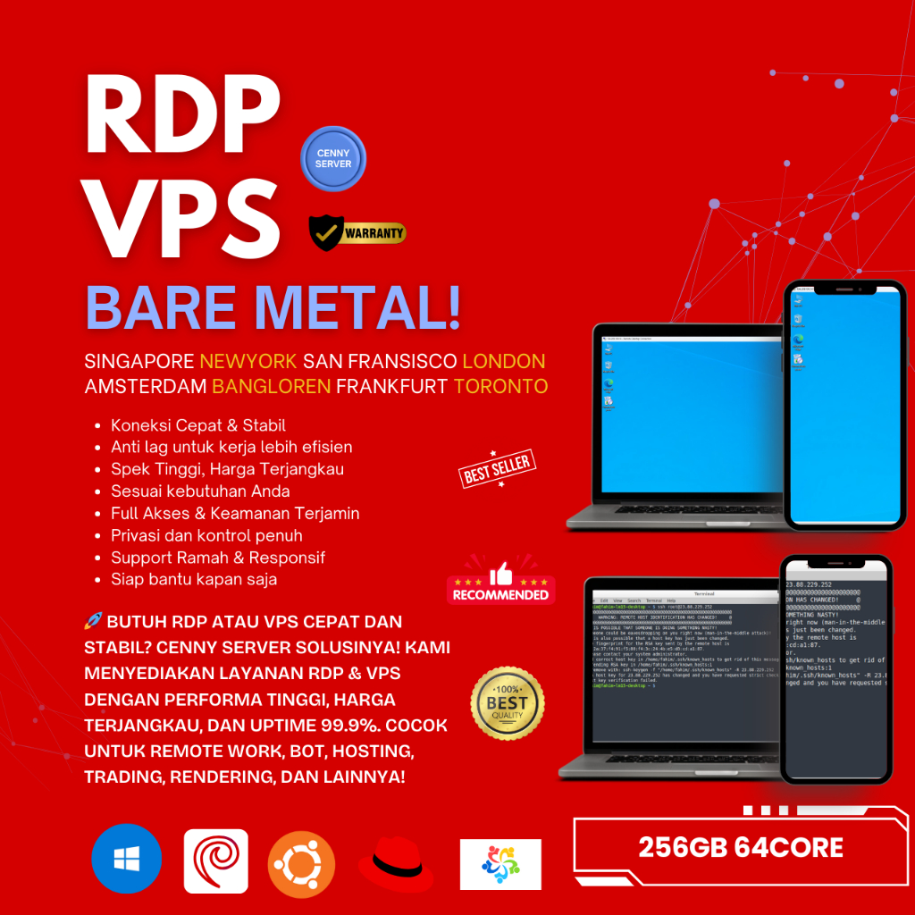 Jual RDP VPS RAM 256GB 64 CORE Murah Bulanan Full Admin Anti Suspend ...