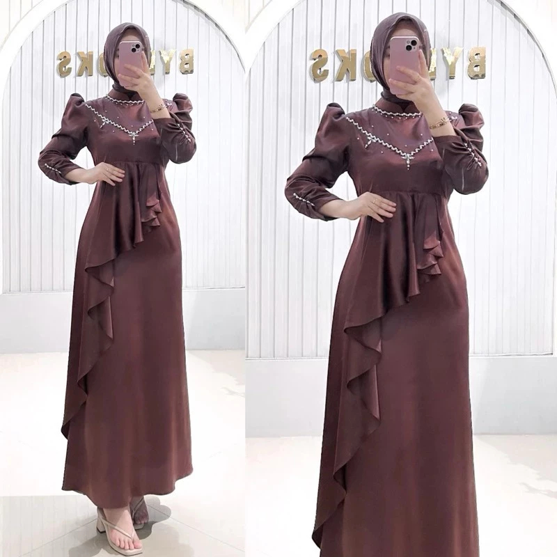 Jual Karisma Dress Simple Slimfit Gamis Pesta Bridesmaid Burgundy Payet ...
