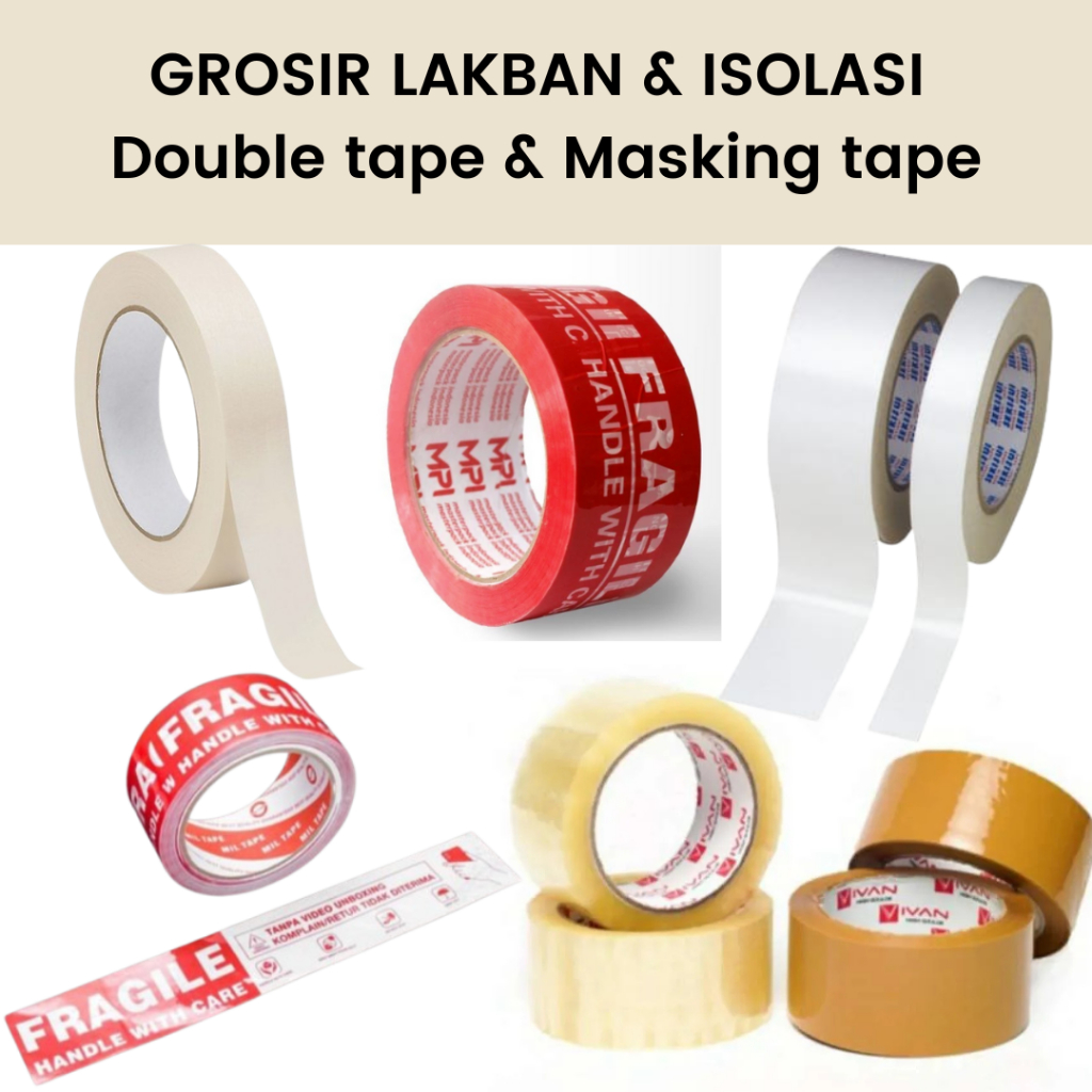 Jual Grosi grosir lakban bening dan coklat / isolasi / solatip / double tip / double tape ...