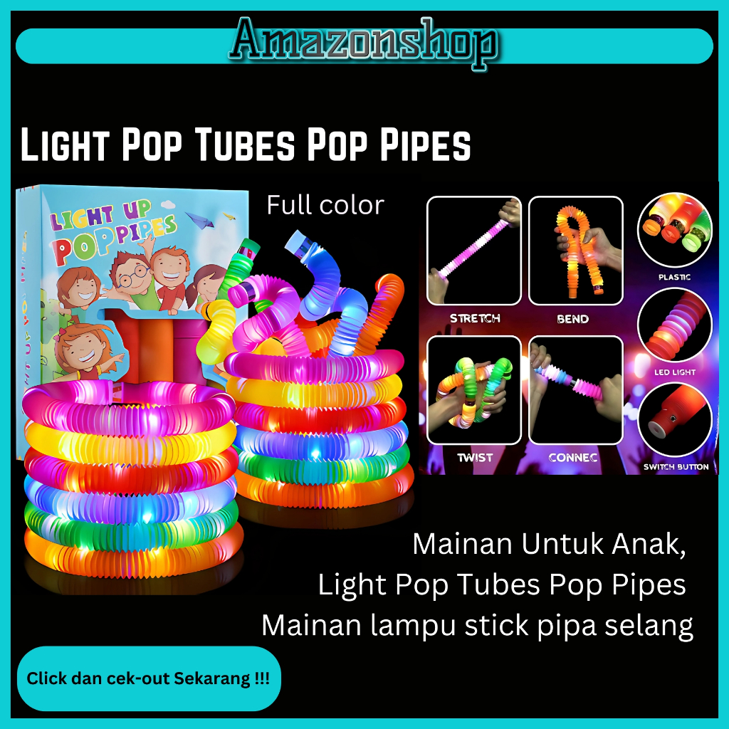 Jual Mainan Viral Light Up Pop Tubes LED Mainan Lampu Stick Pipa ...