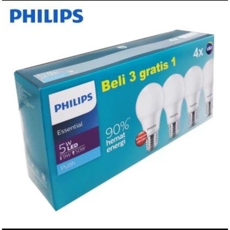Jual Lampu Led Philips Essential 5 watt paket isi 4 putih | Shopee Indonesia