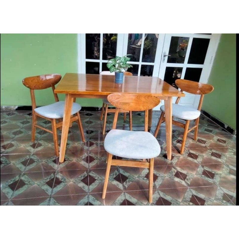Jual meja kursi makan minimalis kursi ropan tebal meja 3cm | Shopee ...