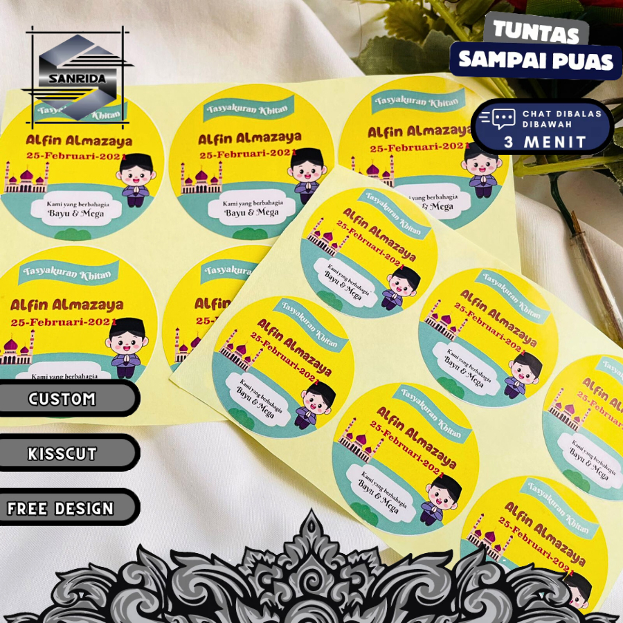 Jual 9-15 Label Tasyakuran Khitanan Sanrida Sticker Free Desain Custom ...