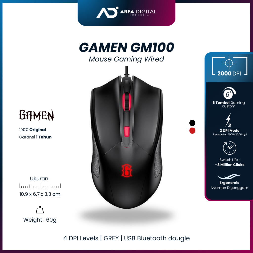 Jual Mouse Gaming Wired GM100 GAMEN Kabel 2000 DPI 3 Level DPI ...