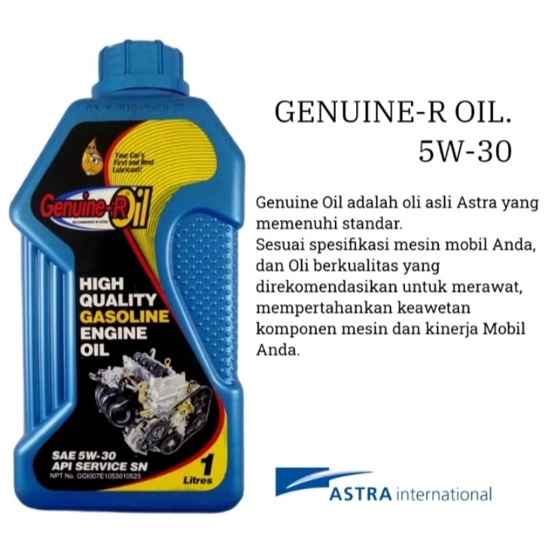 Jual Oli Mesin Astra Genuine R Oil SAE 5W-30 API Service SN 1liter ...