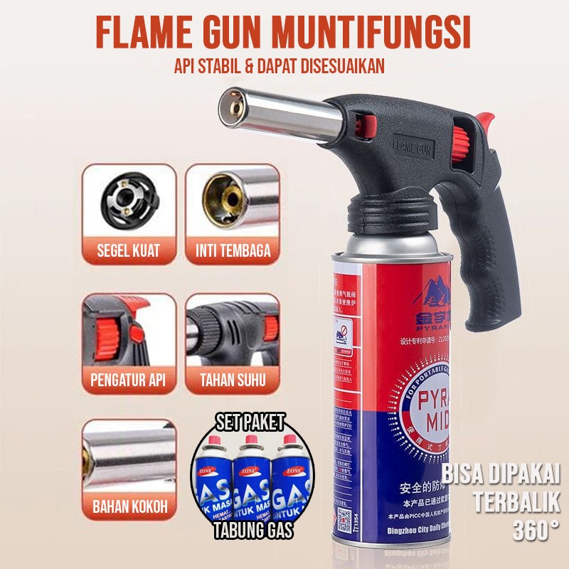 Jual SET FLAME GUN MULTIFUNGSI + GAS KEPALA GAS ALAT BBQ BLOW TORCH ...