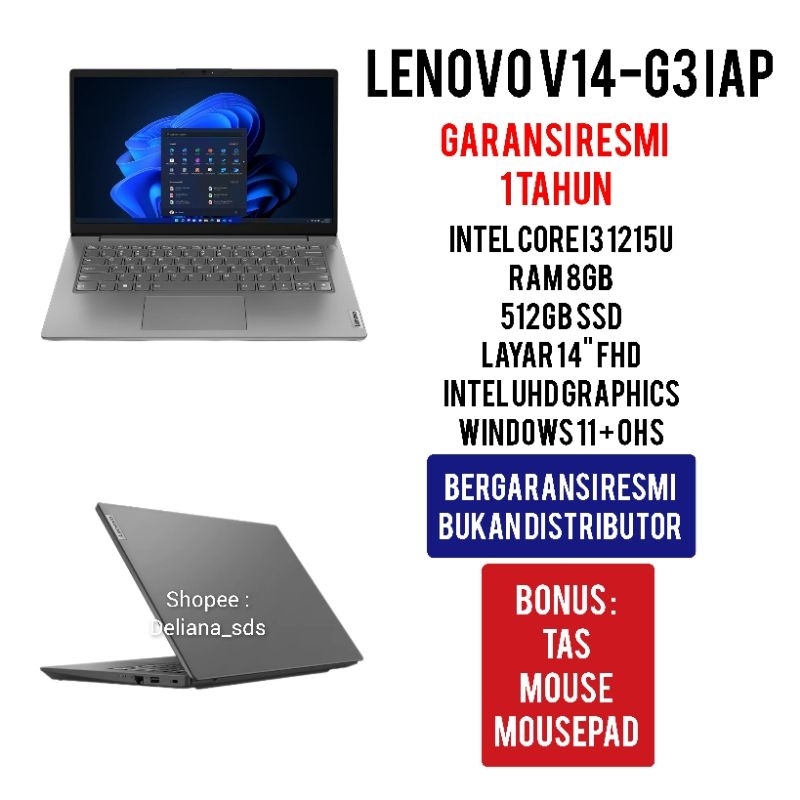 Jual Lenovo V14 G3 IAP NPID Intel Core i3 1215U 8GB/512GB SSD 14" FHD Garansi Resmi 1 Tahun ...