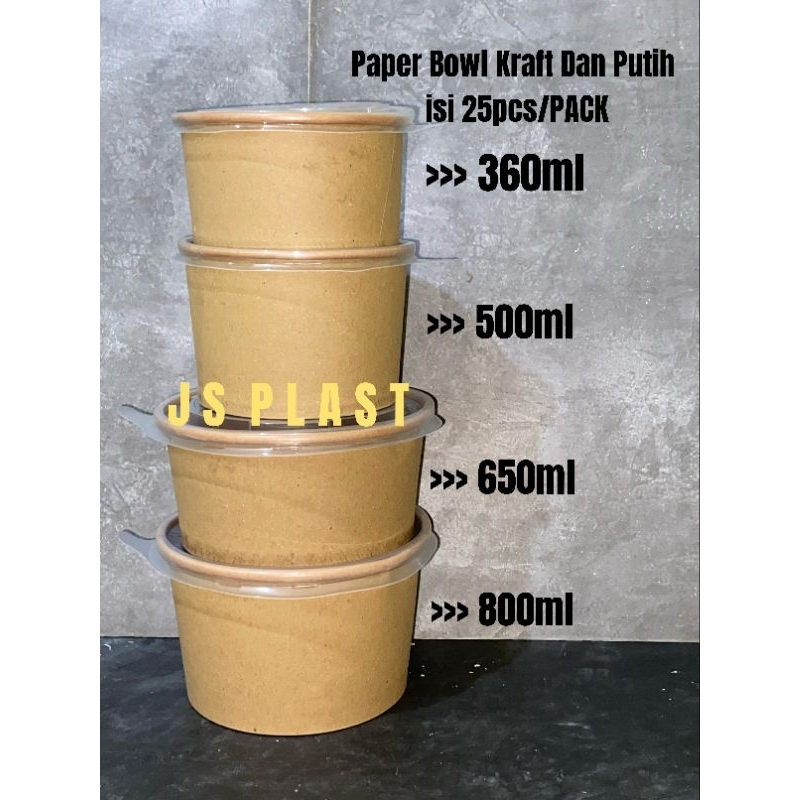 Jual (ISI 25PCS) Paper Bowl Kraft & Polos 360ml 500ml 650ml 800ml ...