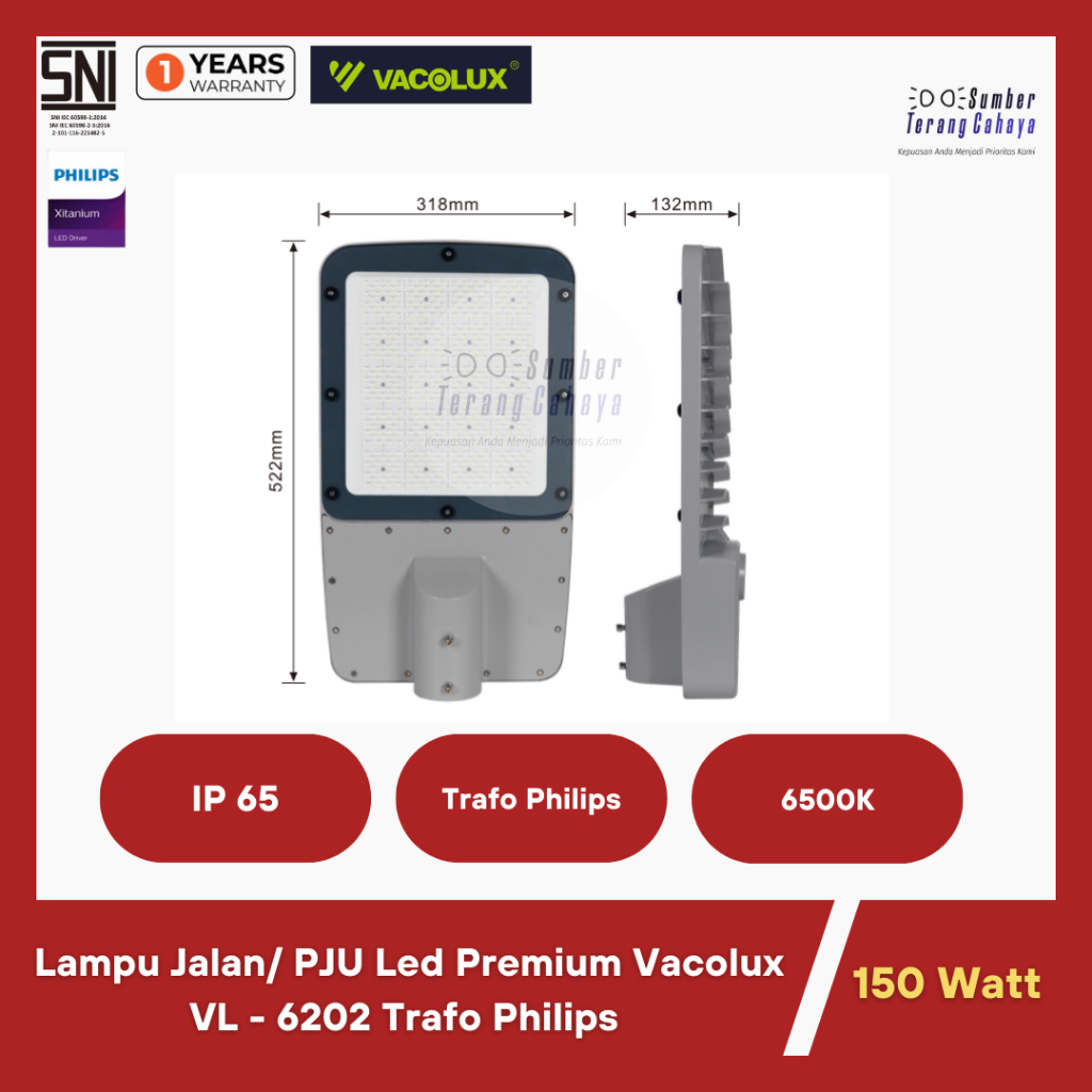 Jual Lampu Jalan/ PJU Led Premium Vacolux VL - 6202 Trafo Philips 150 ...