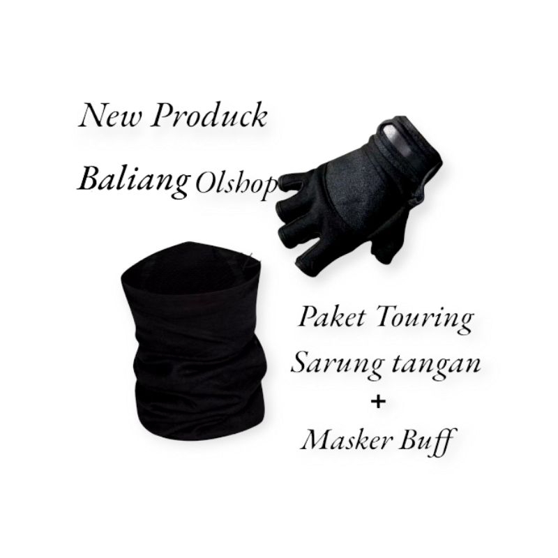 Jual Paket Touring Motoran Sarung Tangan+Masker Buff Hitam Polos ...