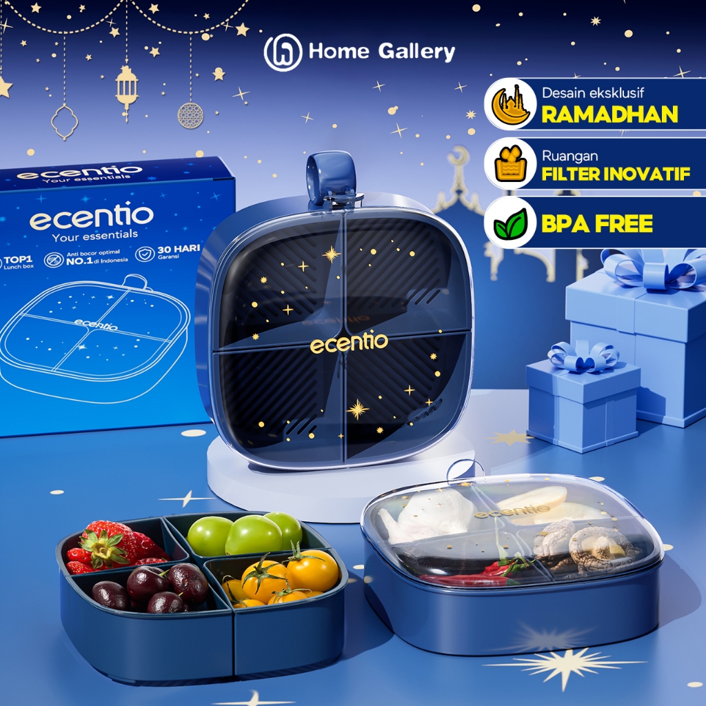 Jual 【Ramadan】ecentio Kotak Makan 4 Grid 800ml lunch box tempat sendok wadah bekal anti tumpah ...